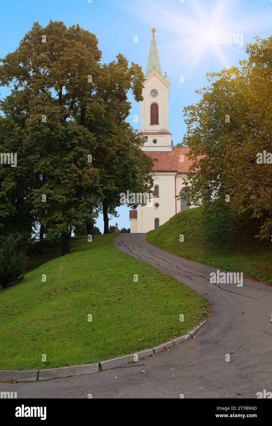 Roman Catholic kostel of St. Michael Archangel. Svabenice is small town ...