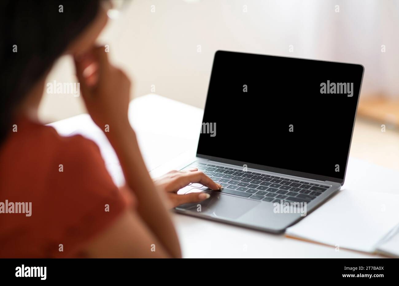 Over shoulder shot woman typing hi-res stock photography and images - Alamy