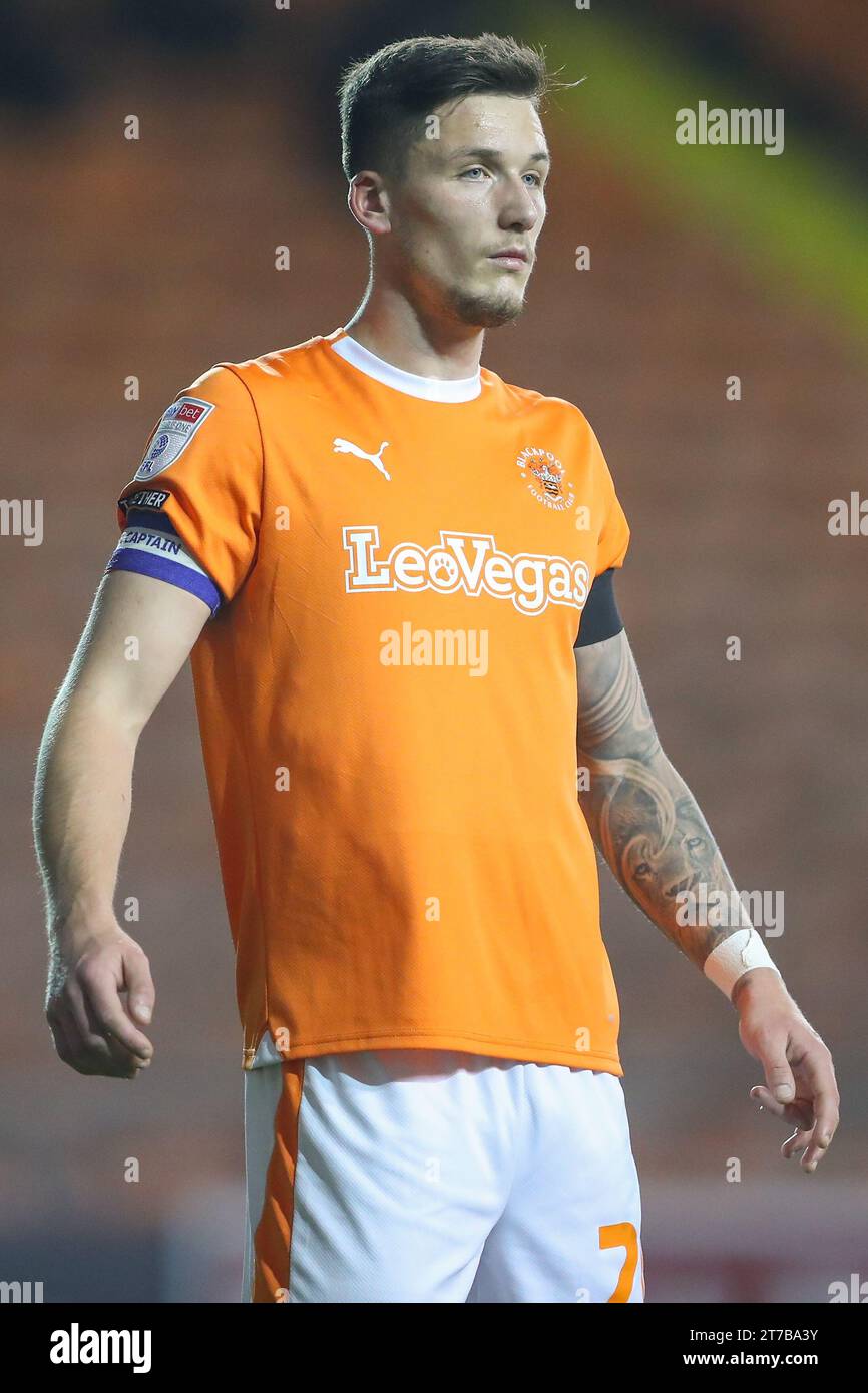 Oliver Casey #20 of Blackpool during the Bristol Street Motors Trophy ...
