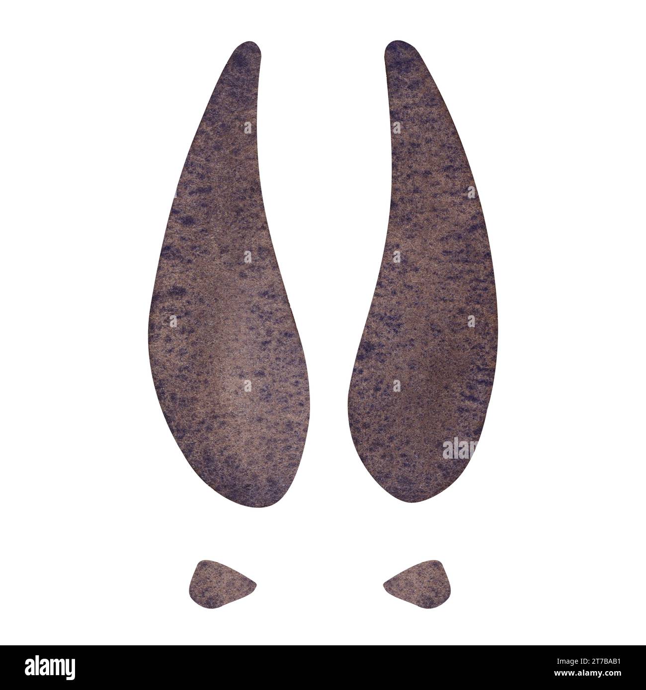 Colored track hoof of elk, deer. Brown paw wild animal footprint. Hand ...