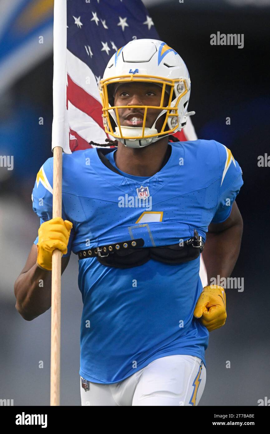 Los Angeles Chargers wide receiver Quentin Johnston (1) comes onto the ...