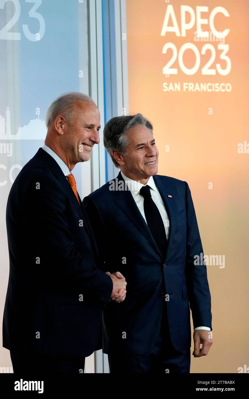 U.S. Secretary of State Antony Blinken, right, greets Peru Foreign ...