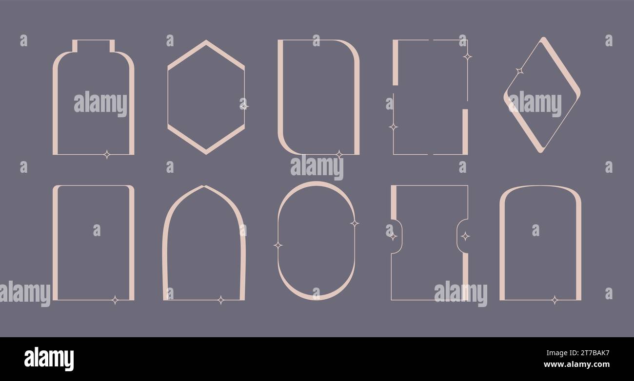 Elegant aesthetic minimalist line bohemian frames set. Y2k style arches, geometric vector shapes ...