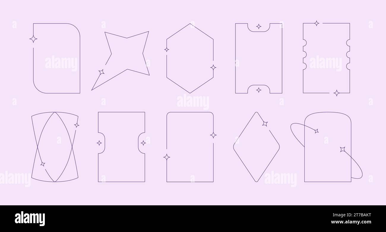 Modern simple aesthetic line frames collection with sparcle, stars. Y2k ...