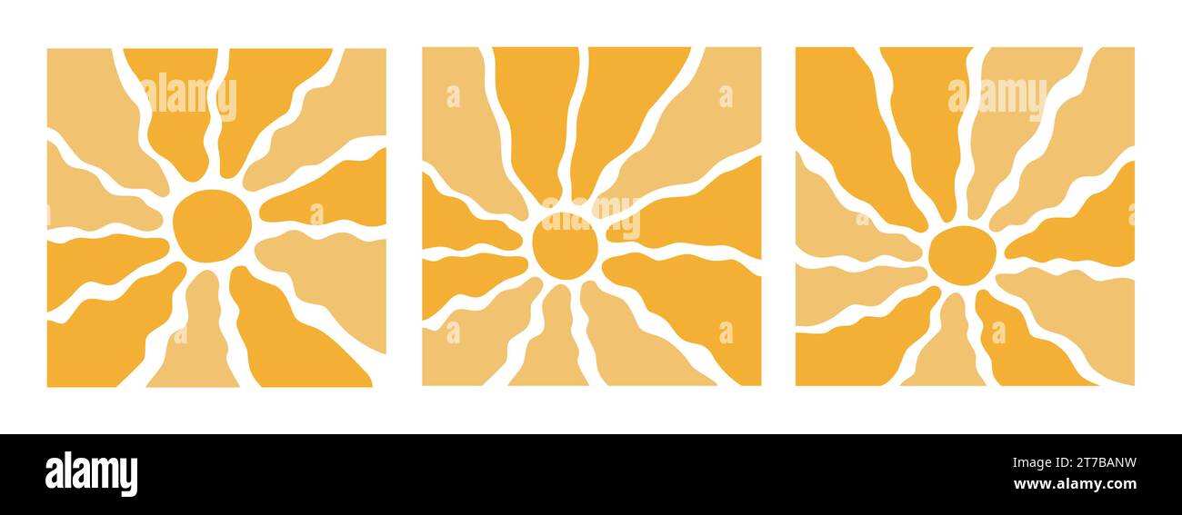 Trendy modern minimal with groovy sun for wall art, poster, card ...