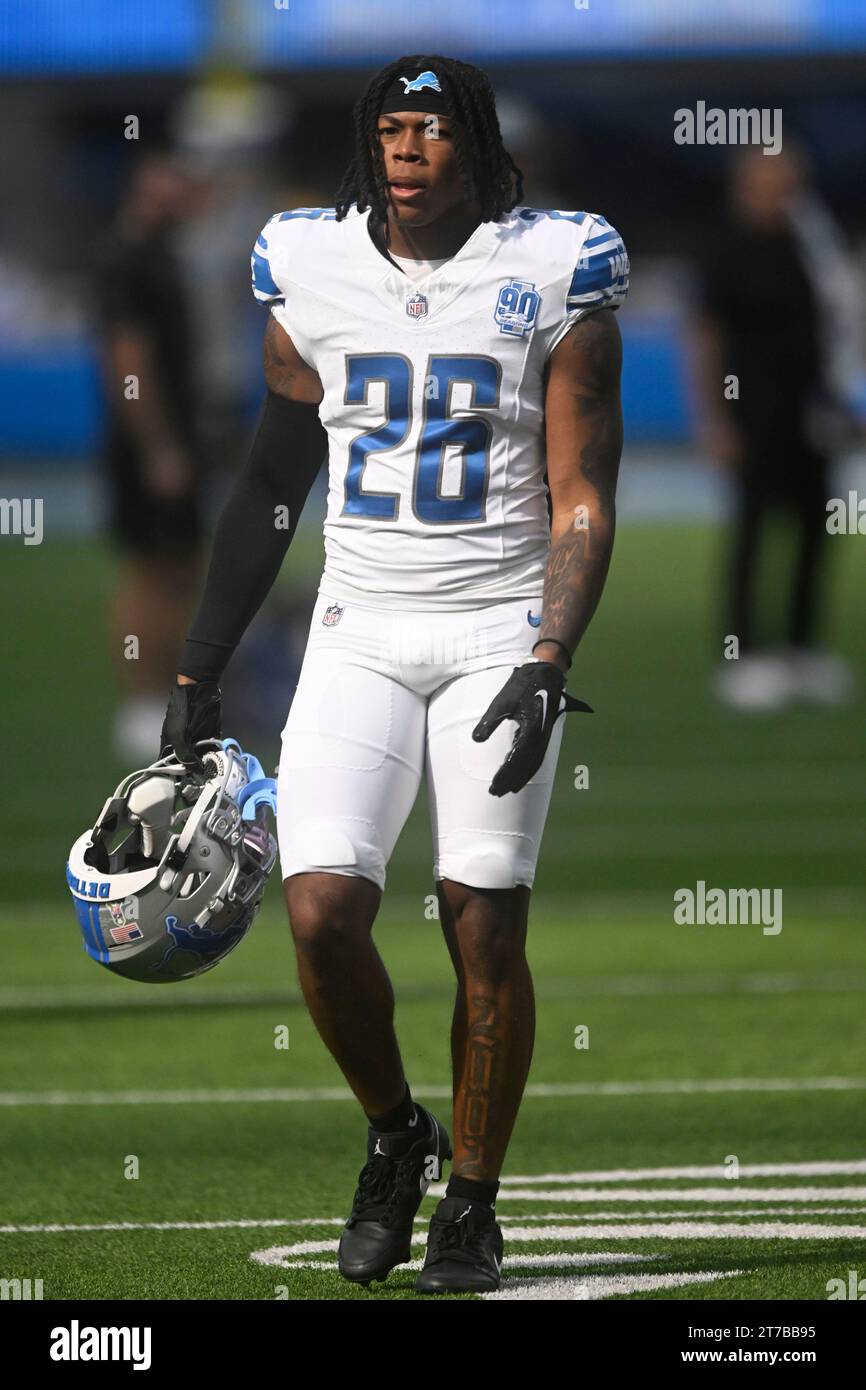 Detroit Lions running back Zonovan Knight (28) warms-up before an NFL ...