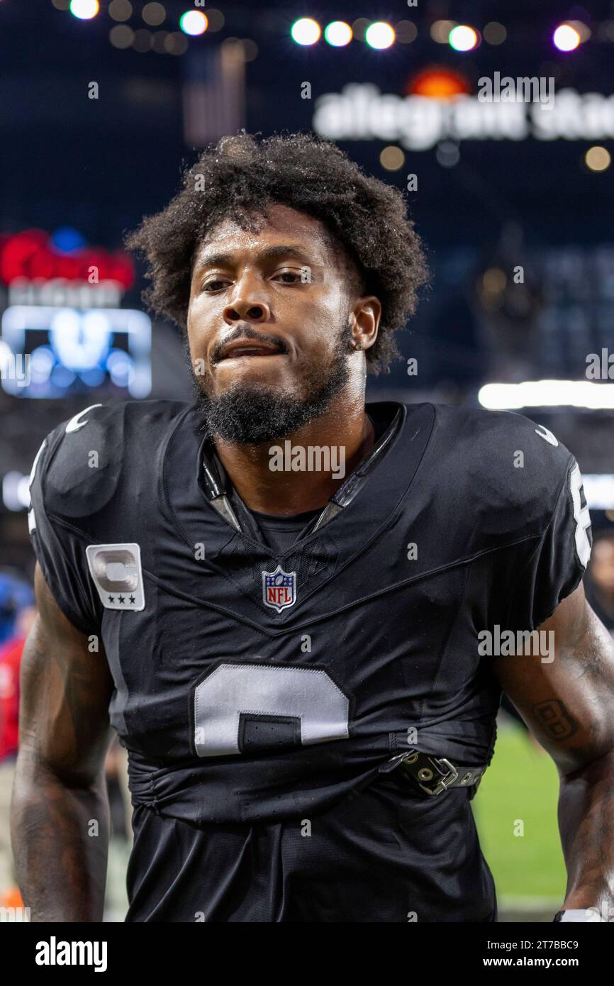 Las Vegas Raiders running back Josh Jacobs (8) leaves the field after ...