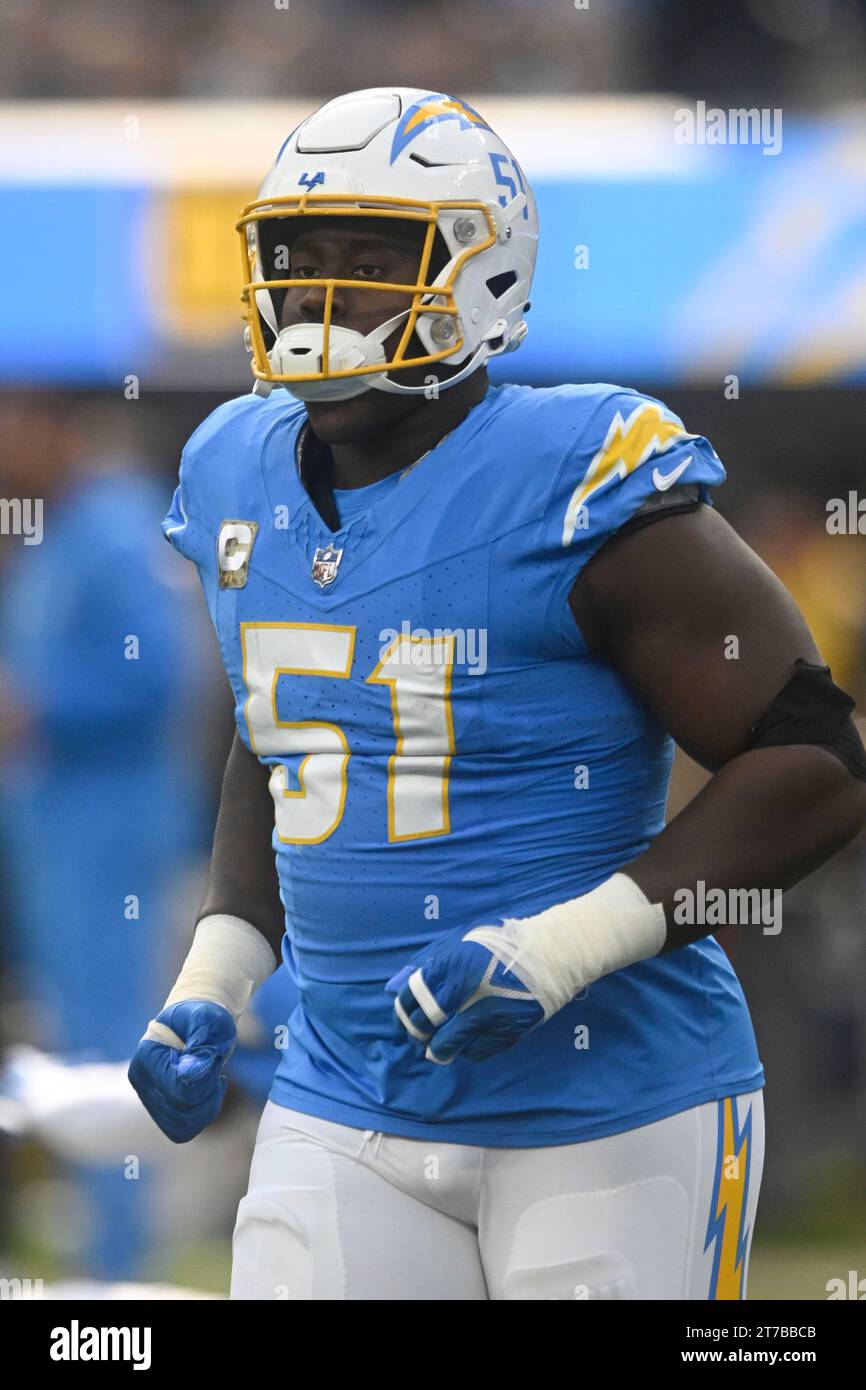 Los Angeles Chargers defensive tackle Sebastian Joseph-Day (51) warms ...