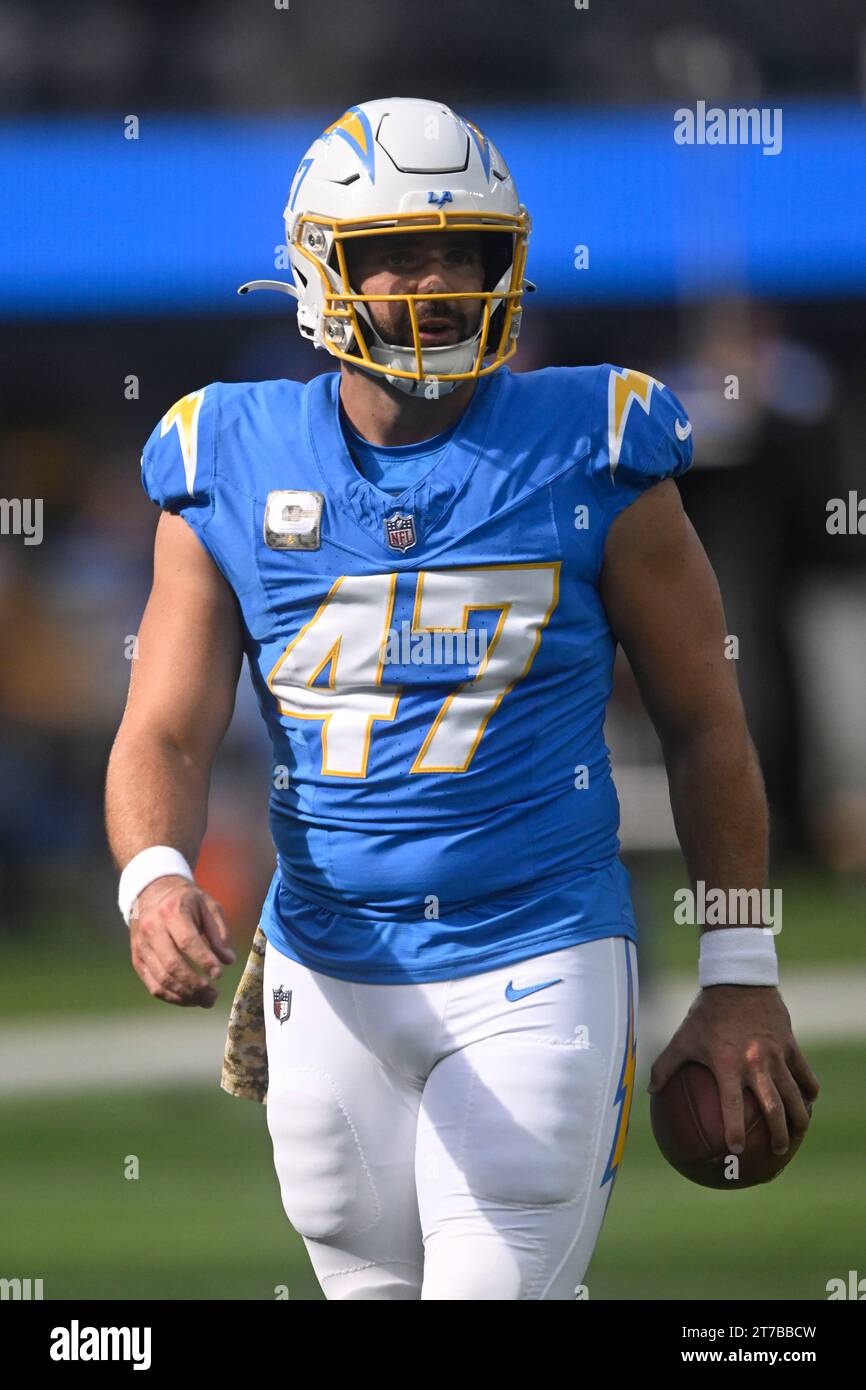 Los Angeles Chargers long snapper Josh Harris (47) warms-up before an ...