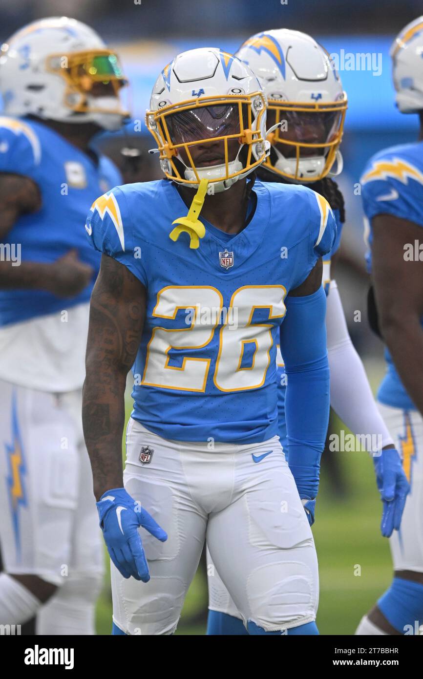 Los Angeles Chargers cornerback Asante Samuel Jr. (26) warms-up before ...