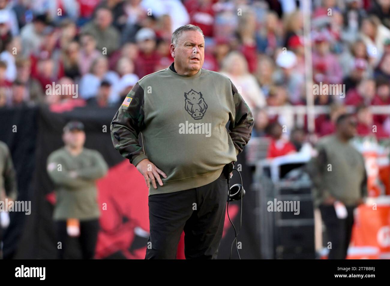 Arkansas coach Sam Pittman on the sidelines against Auburn during an ...