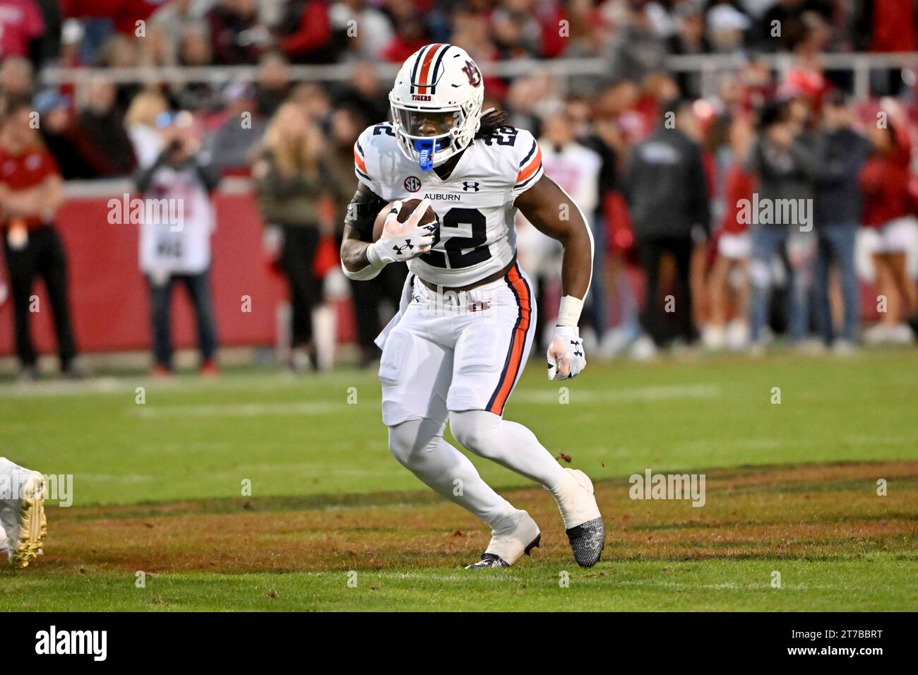 Auburn running back Damari Alston (22) runs the ball against Arkansas ...