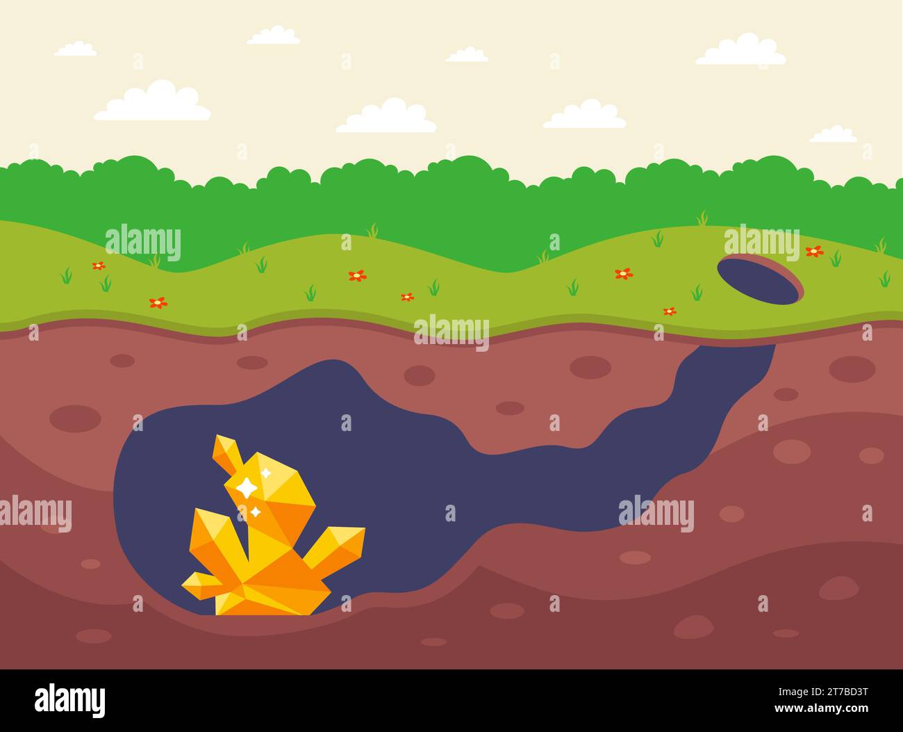 underground mine with gold nuggets. flat vector illustration Stock ...