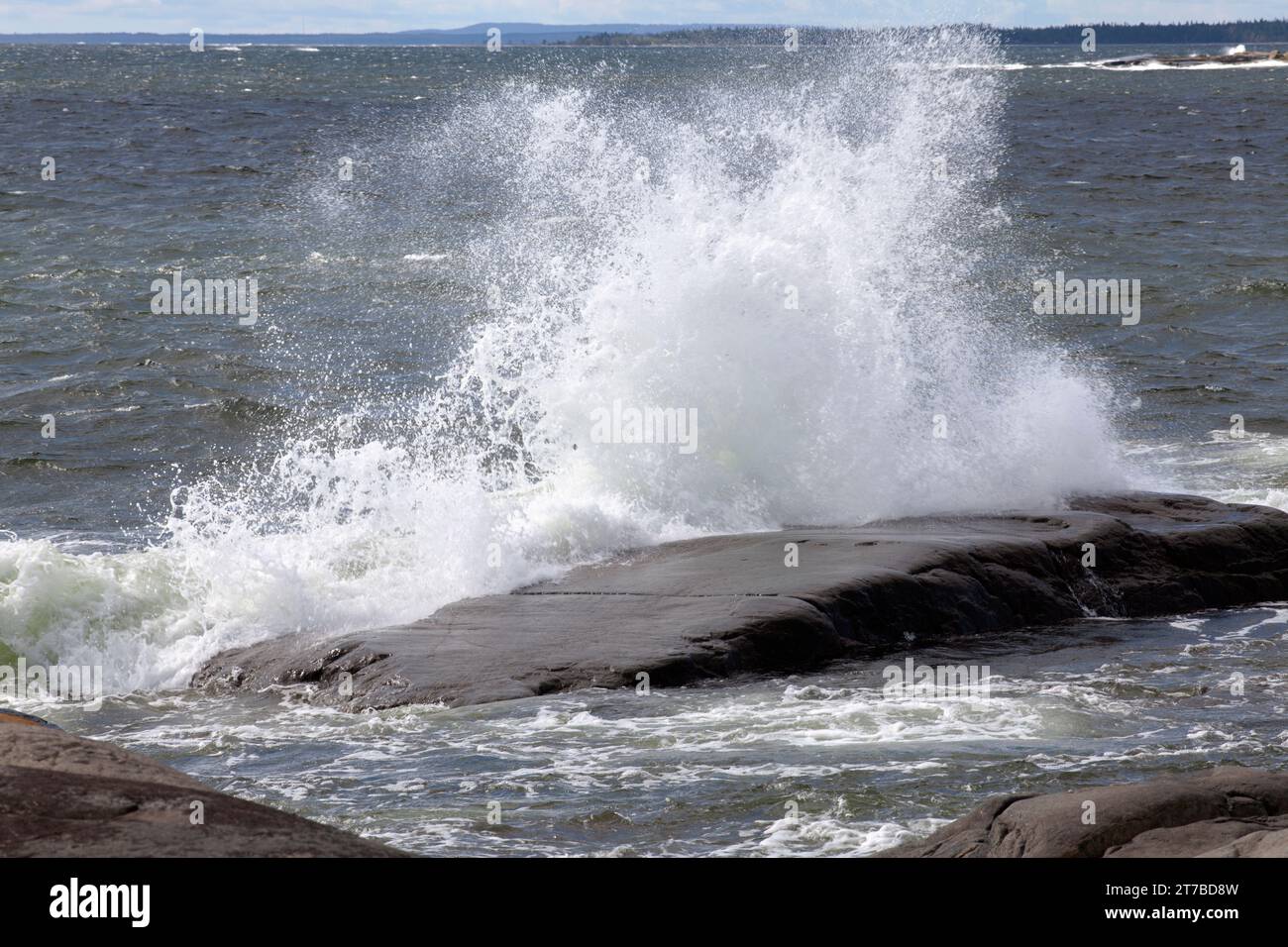 Powerful gale wind along the coastal area. Waves and breakers hit the ...