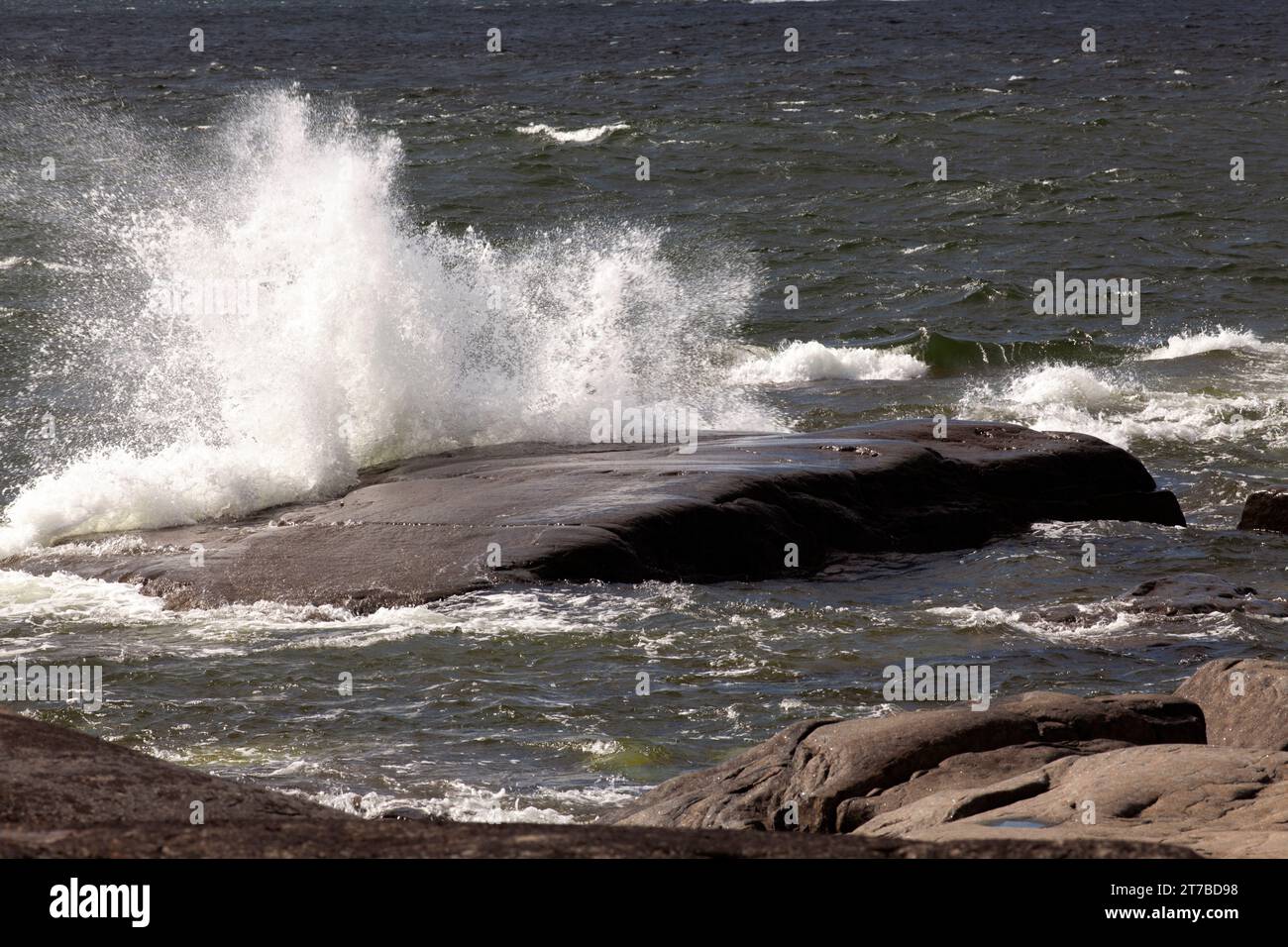 Powerful gale wind along the coastal area. Waves and breakers hit the ...