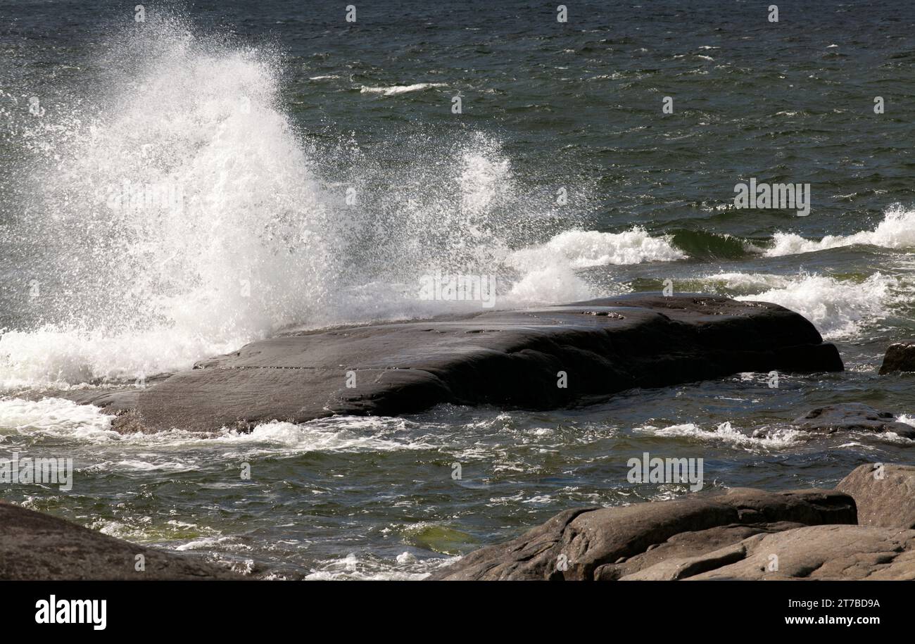 Powerful gale wind along the coastal area. Waves and breakers hit the ...