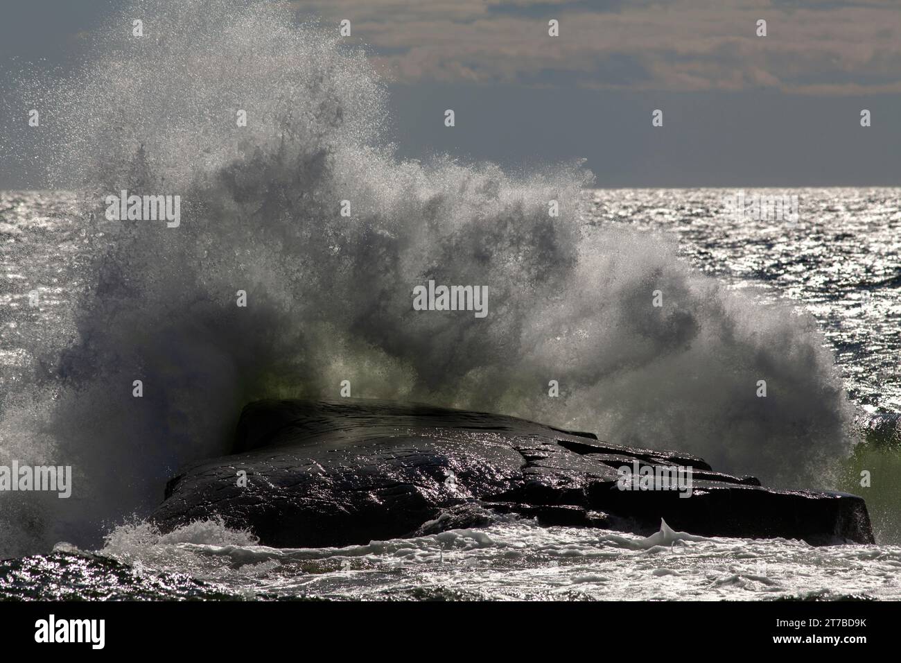 Powerful gale wind along the coastal area. Waves and breakers hit the ...