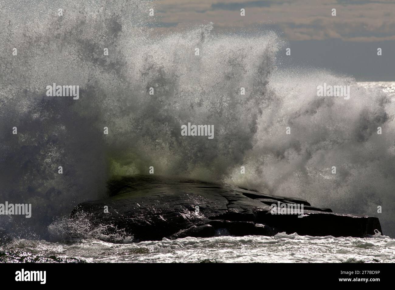 Powerful gale wind along the coastal area. Waves and breakers hit the ...