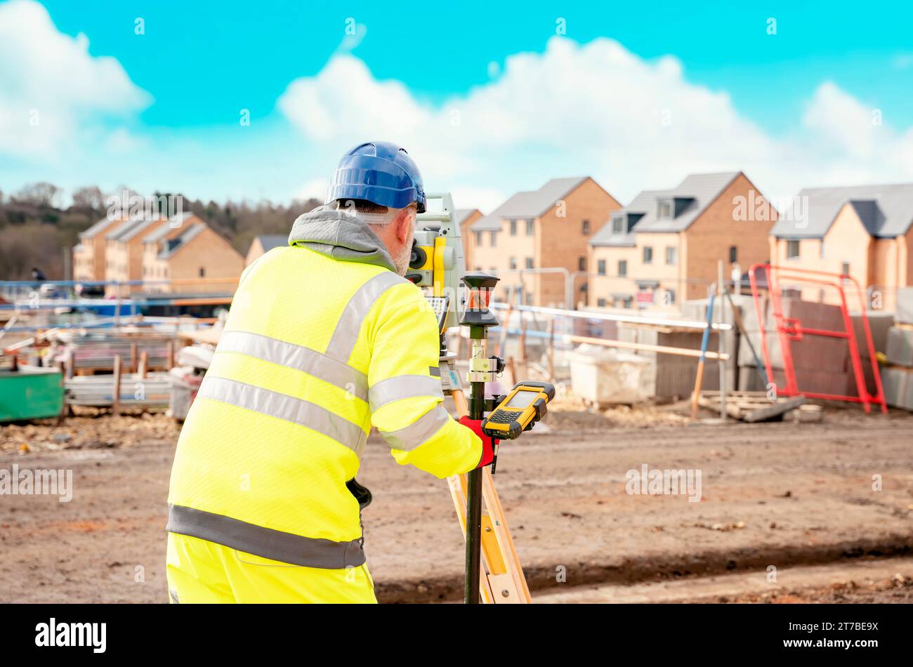 Surveyor builder site engineer with theodolite total station at ...