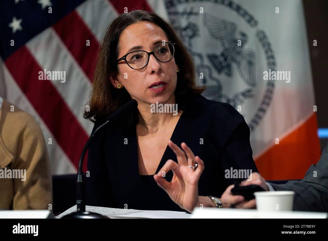 Lisa Zornberg, chief legal counsel at City Hall, speaks during a ...
