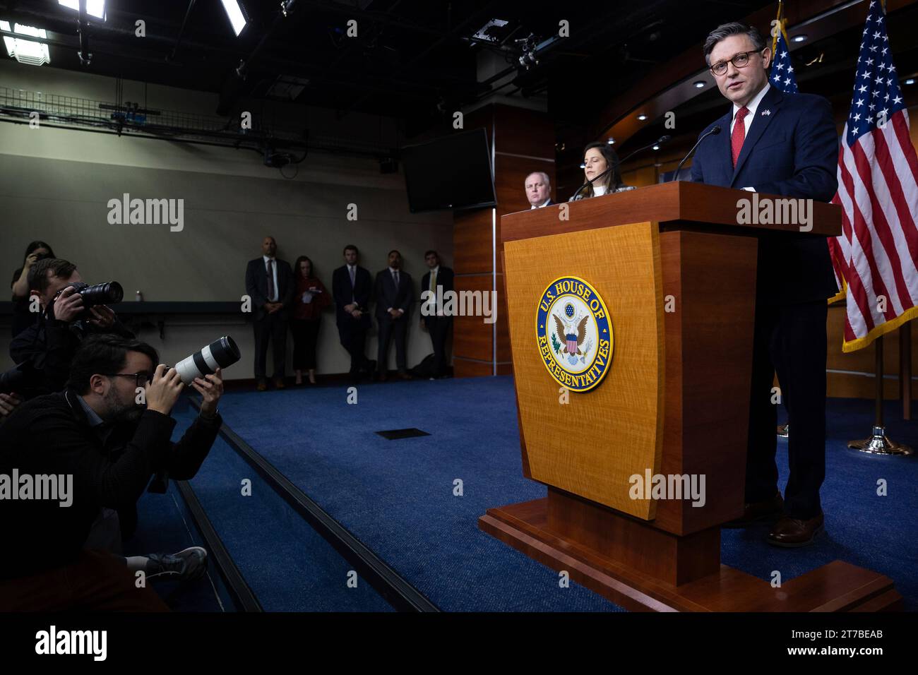 House Speaker Mike Johnson (R-La.) speaks during a press conference at ...