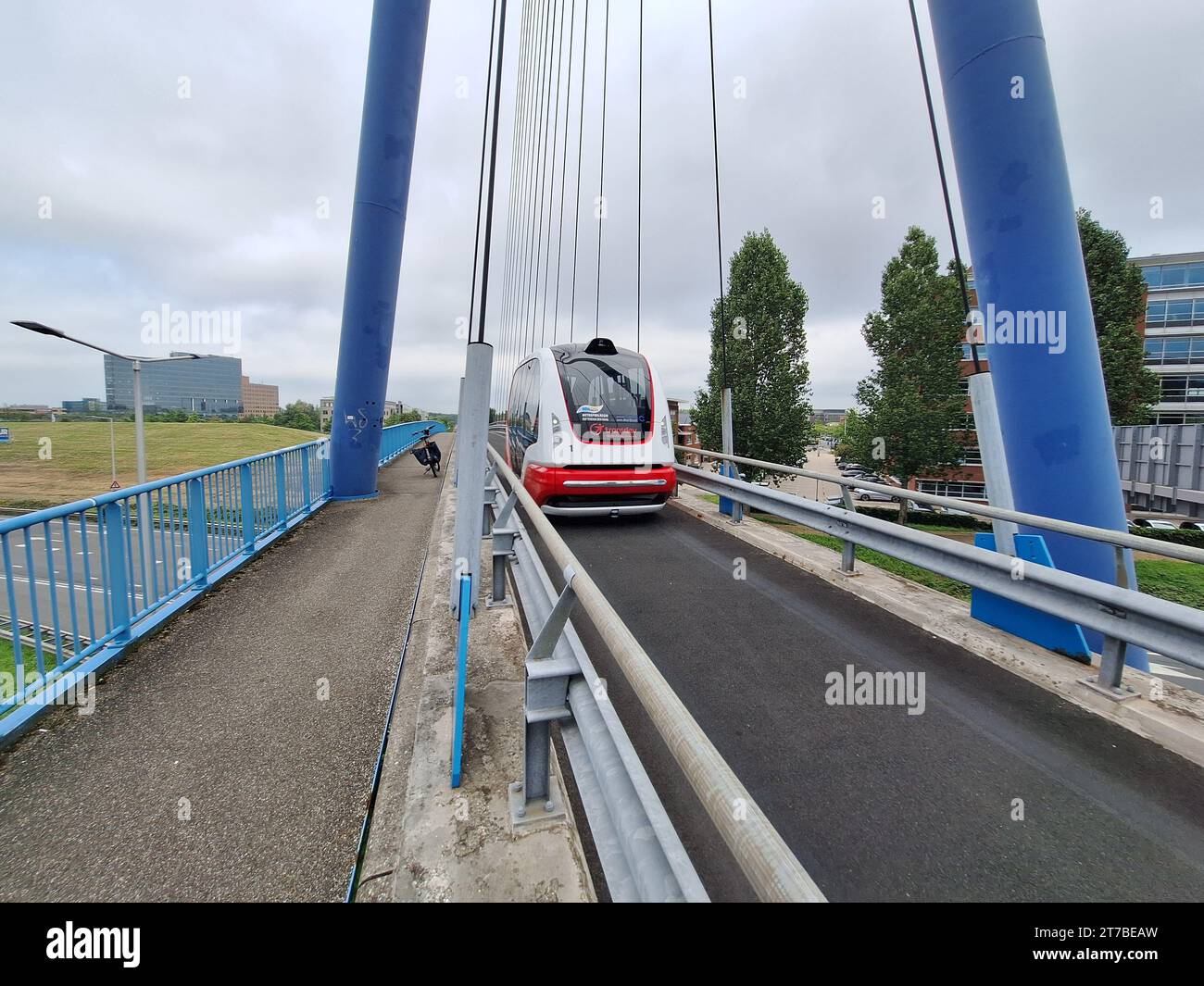 Unmanned mini buses of Transdev at Rivium in Capelle aan den IJssel in ...