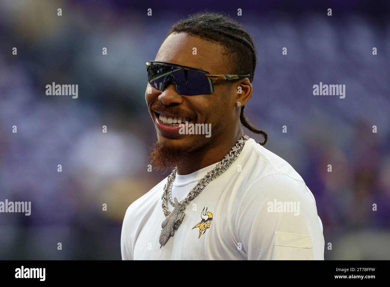 Minnesota Vikings wide receiver Justin Jefferson (18) looks on before ...