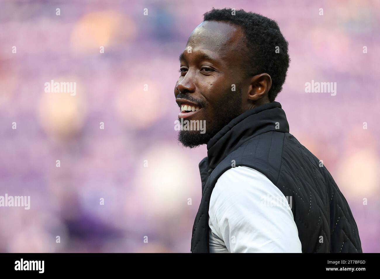 Minnesota Vikings general manager Kwesi Adofo-Mensah looks on before an ...