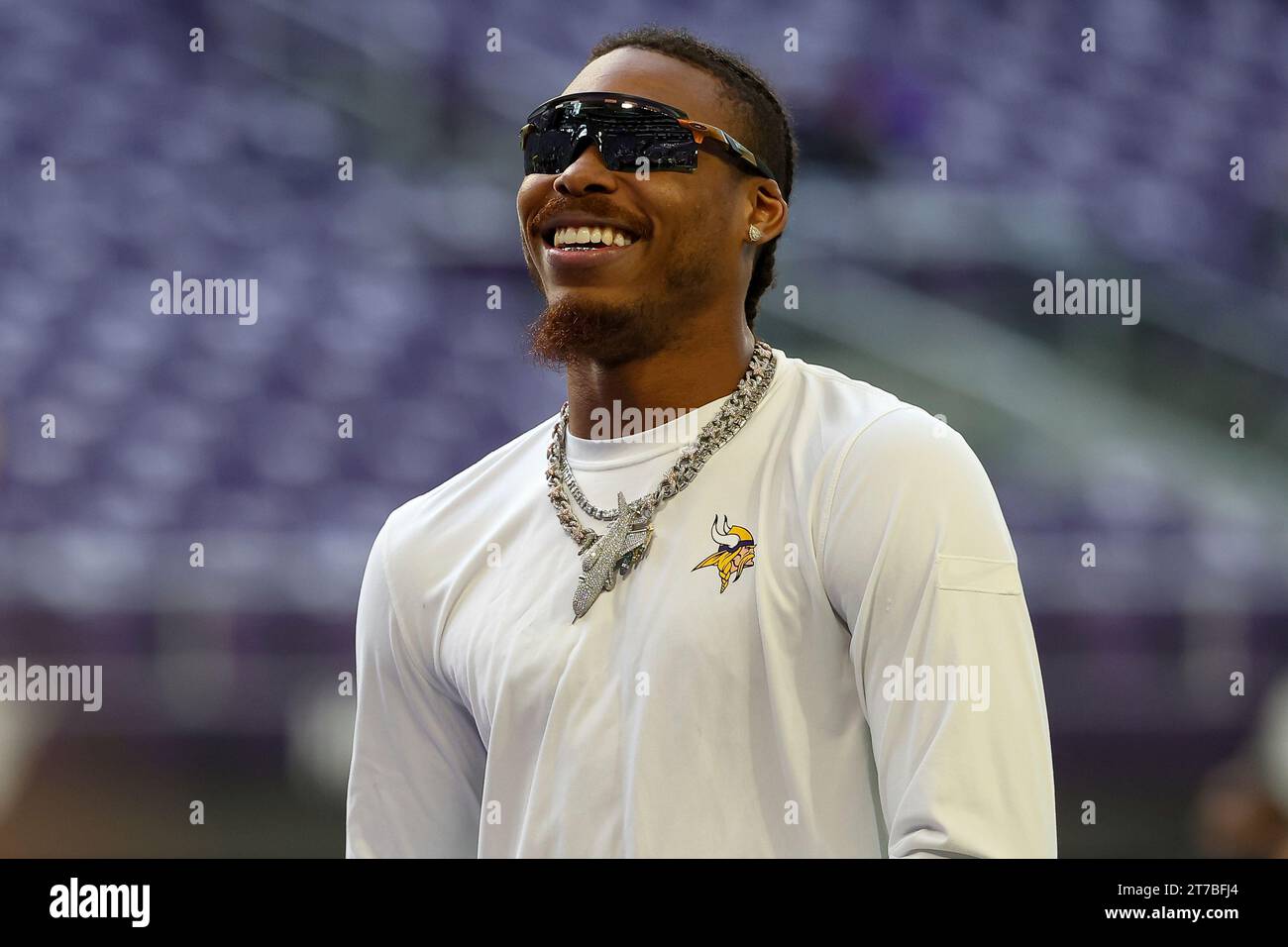 Minnesota Vikings wide receiver Justin Jefferson (18) looks on before ...