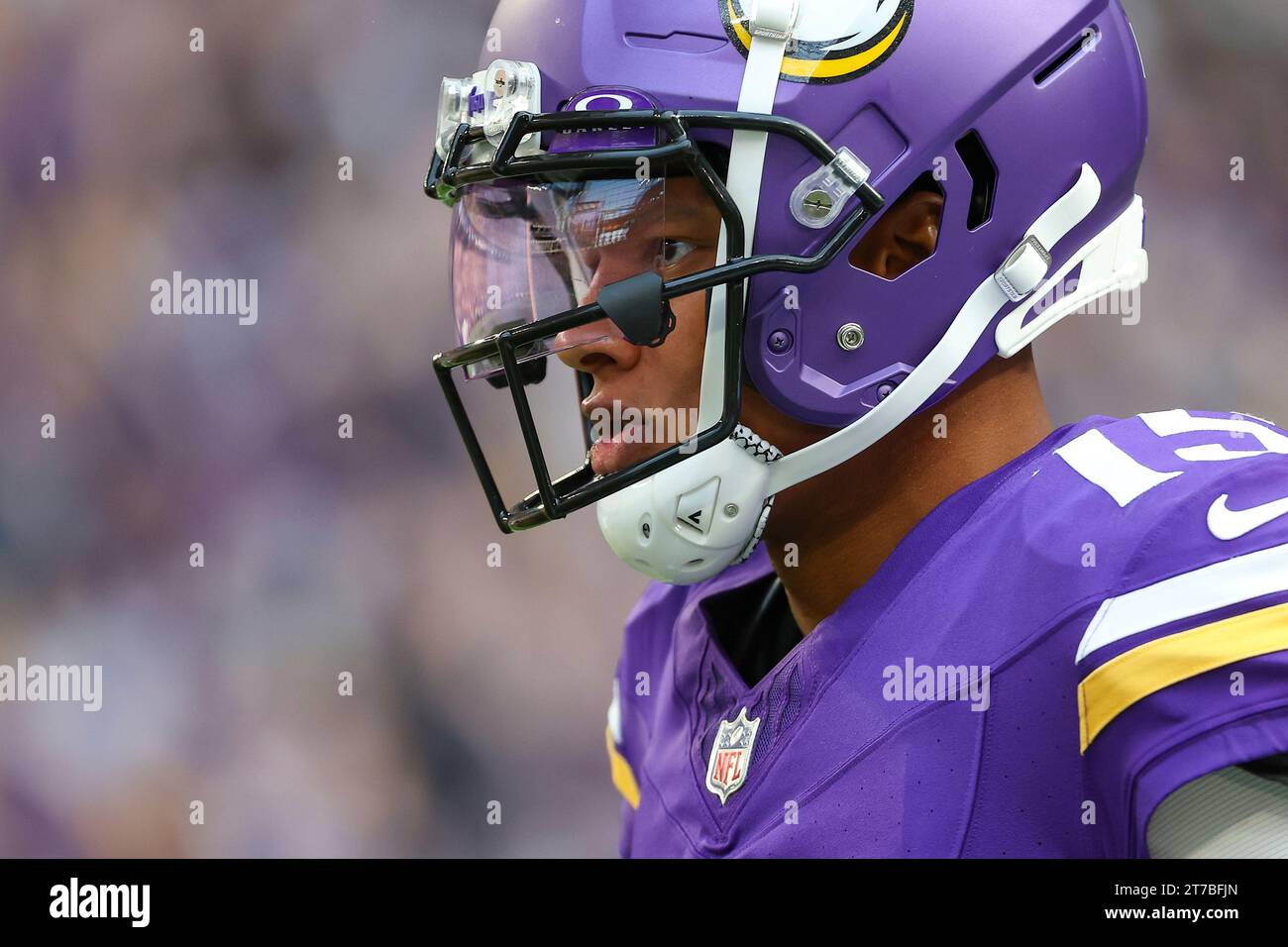 Minnesota Vikings quarterback Joshua Dobbs (15) looks on before an NFL ...
