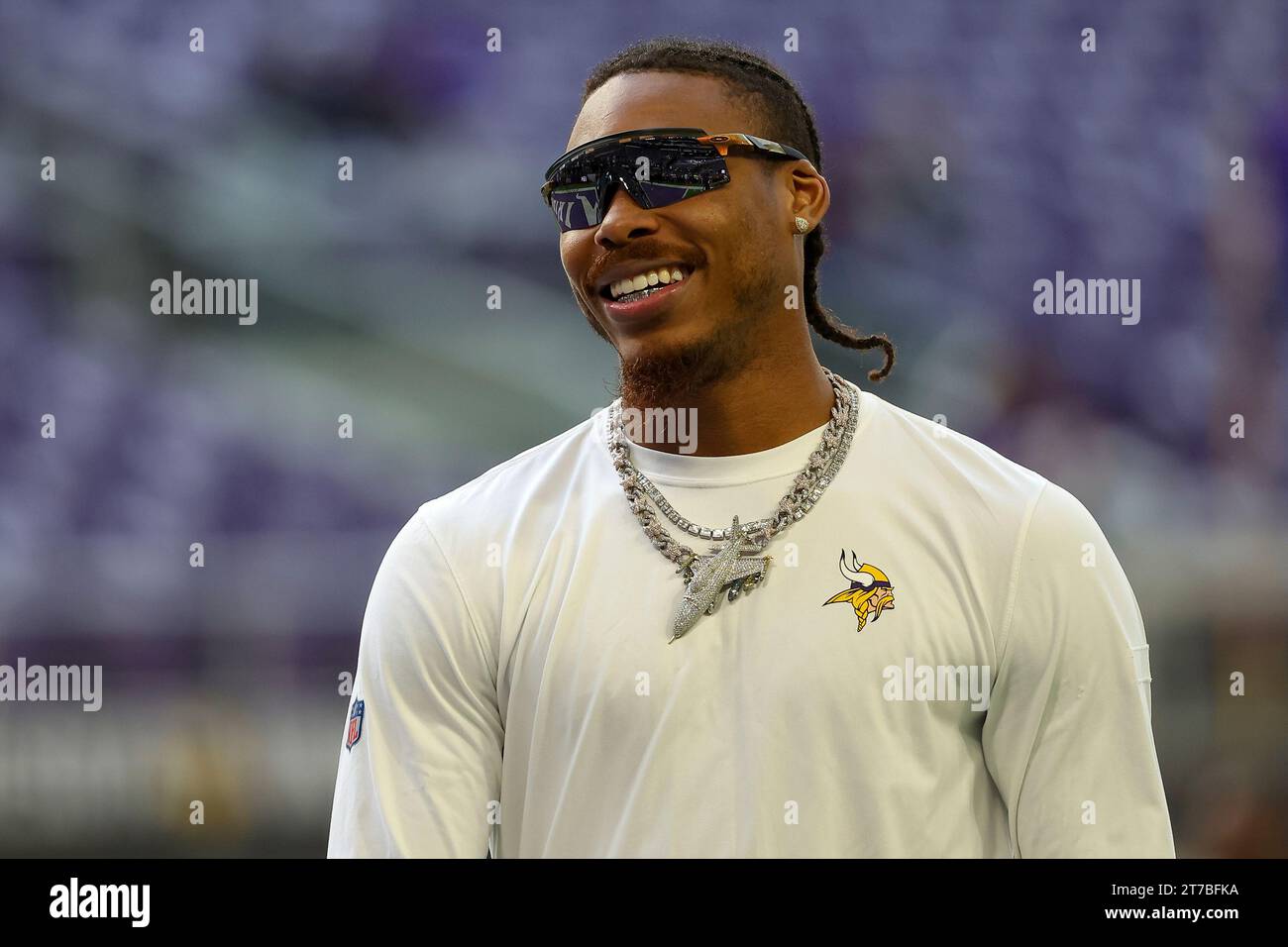 Minnesota Vikings wide receiver Justin Jefferson (18) looks on before ...