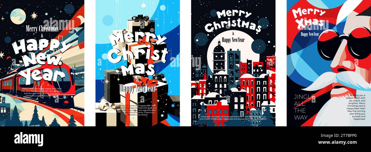Merry Christmas and Happy New Year poster. Xmas holiday eve abstract ...