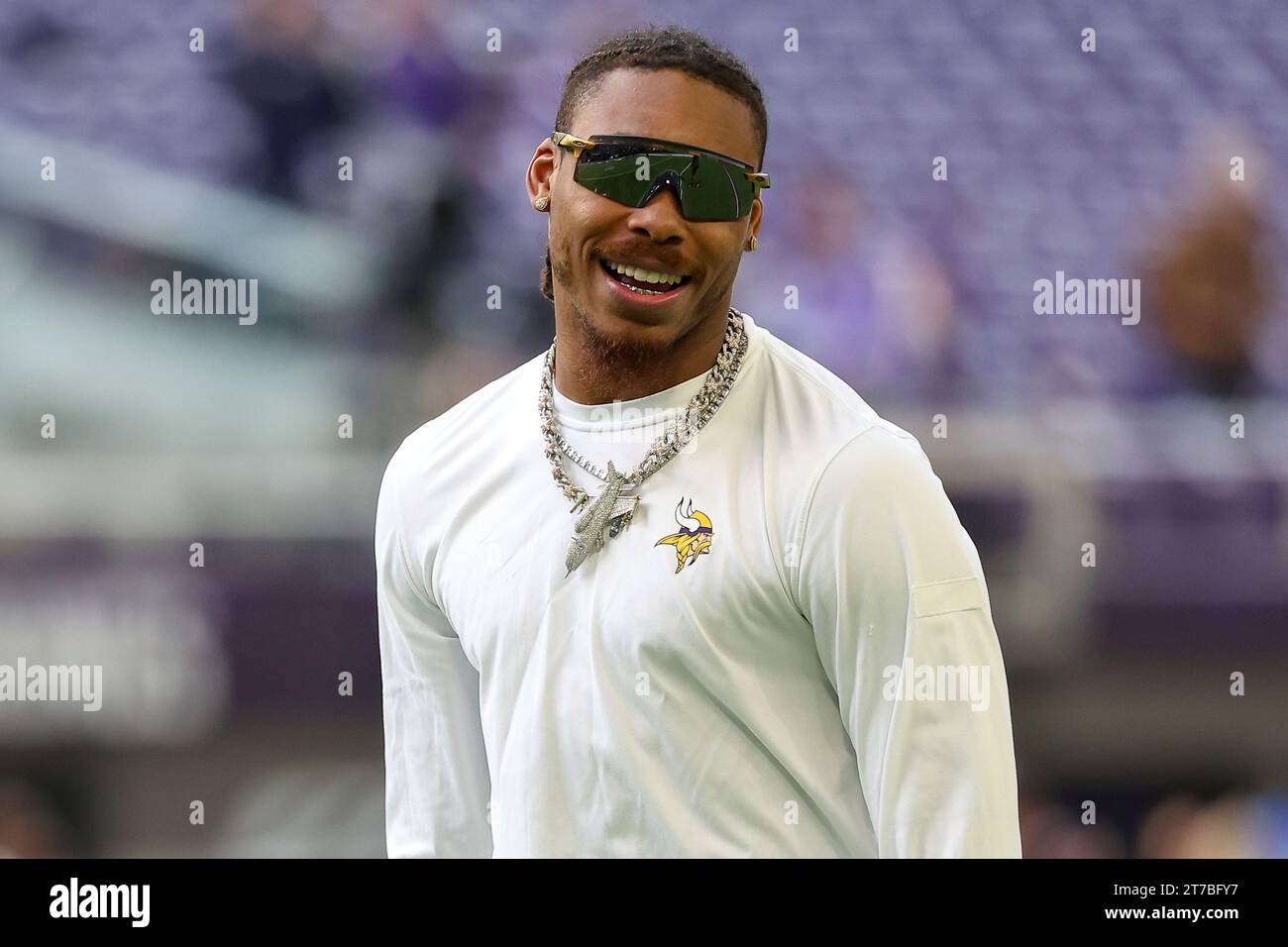 Minnesota Vikings wide receiver Justin Jefferson (18) looks on before ...