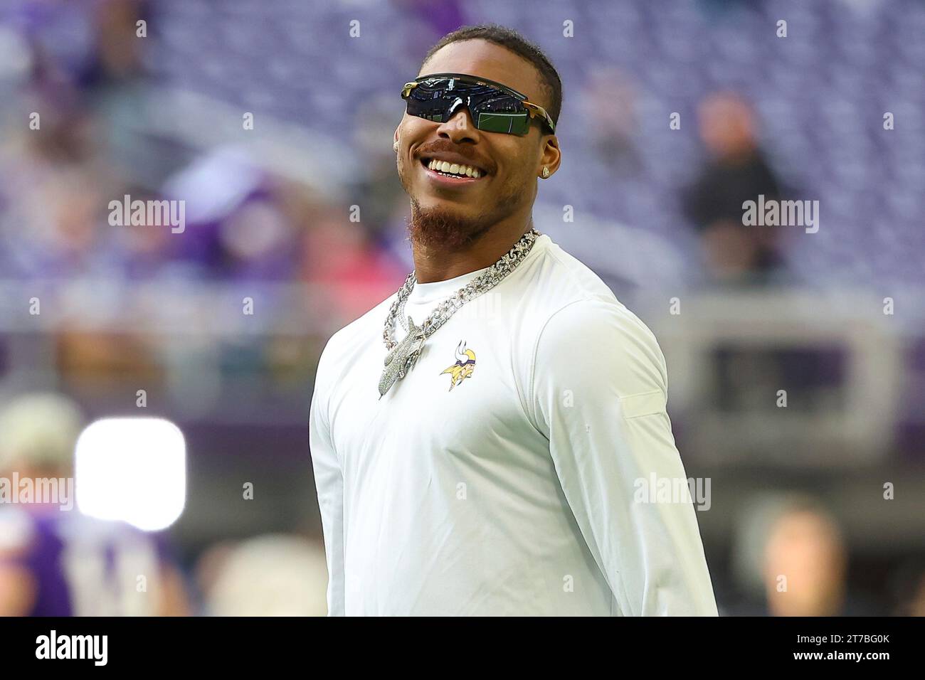 Minnesota Vikings wide receiver Justin Jefferson (18) looks on before ...