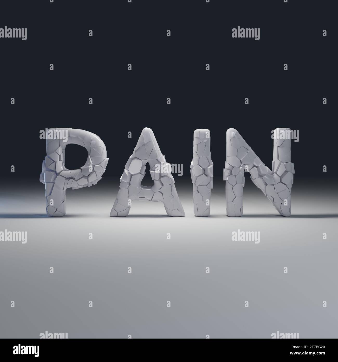 cracked word PAIN - conceptual 3d illustration on dark background Stock ...