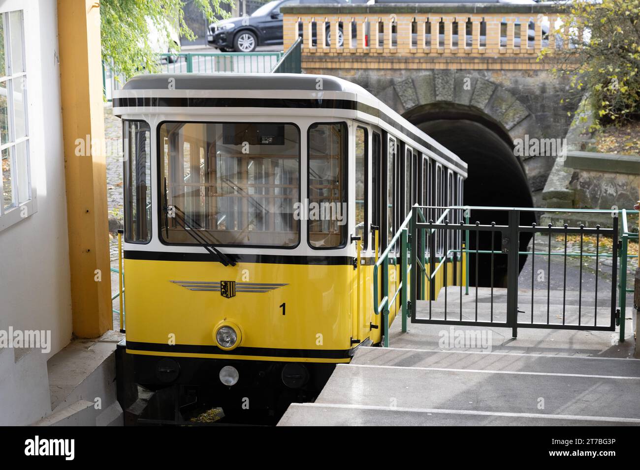 Dresden, Germany. 14th Nov, 2023. A funicular car is parked at the top ...