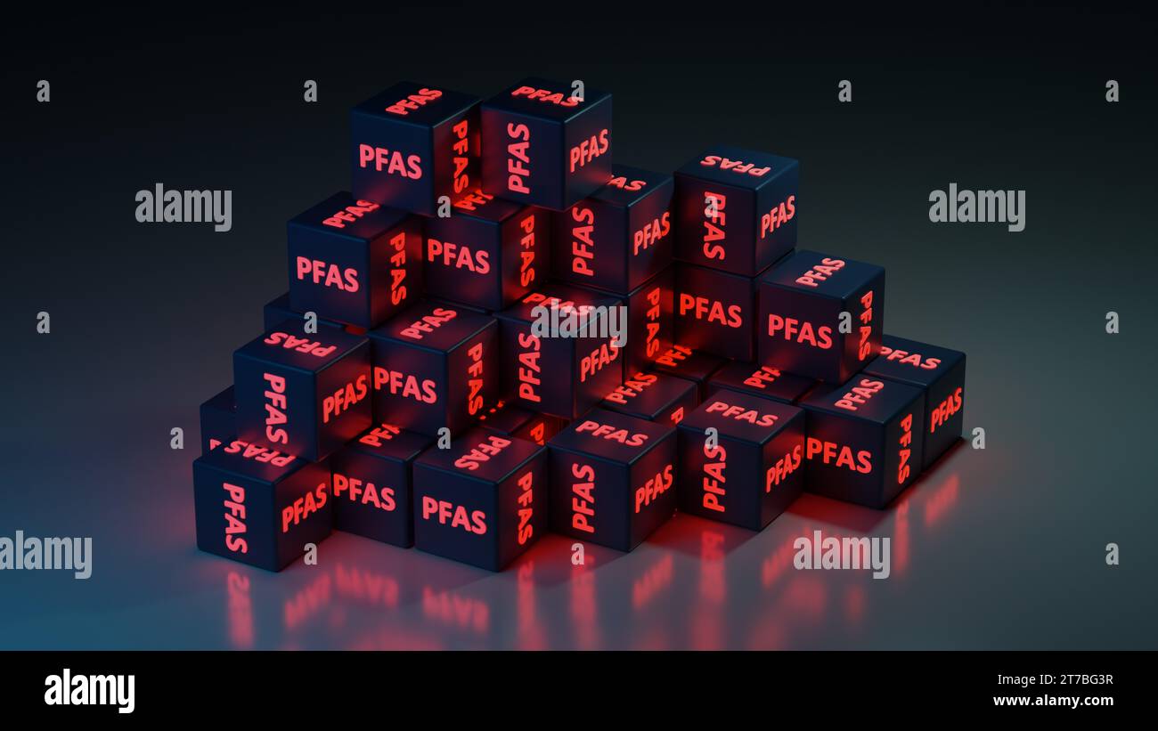Stacked cubes with a PFAS word on it. 3D rendered illustration Stock ...