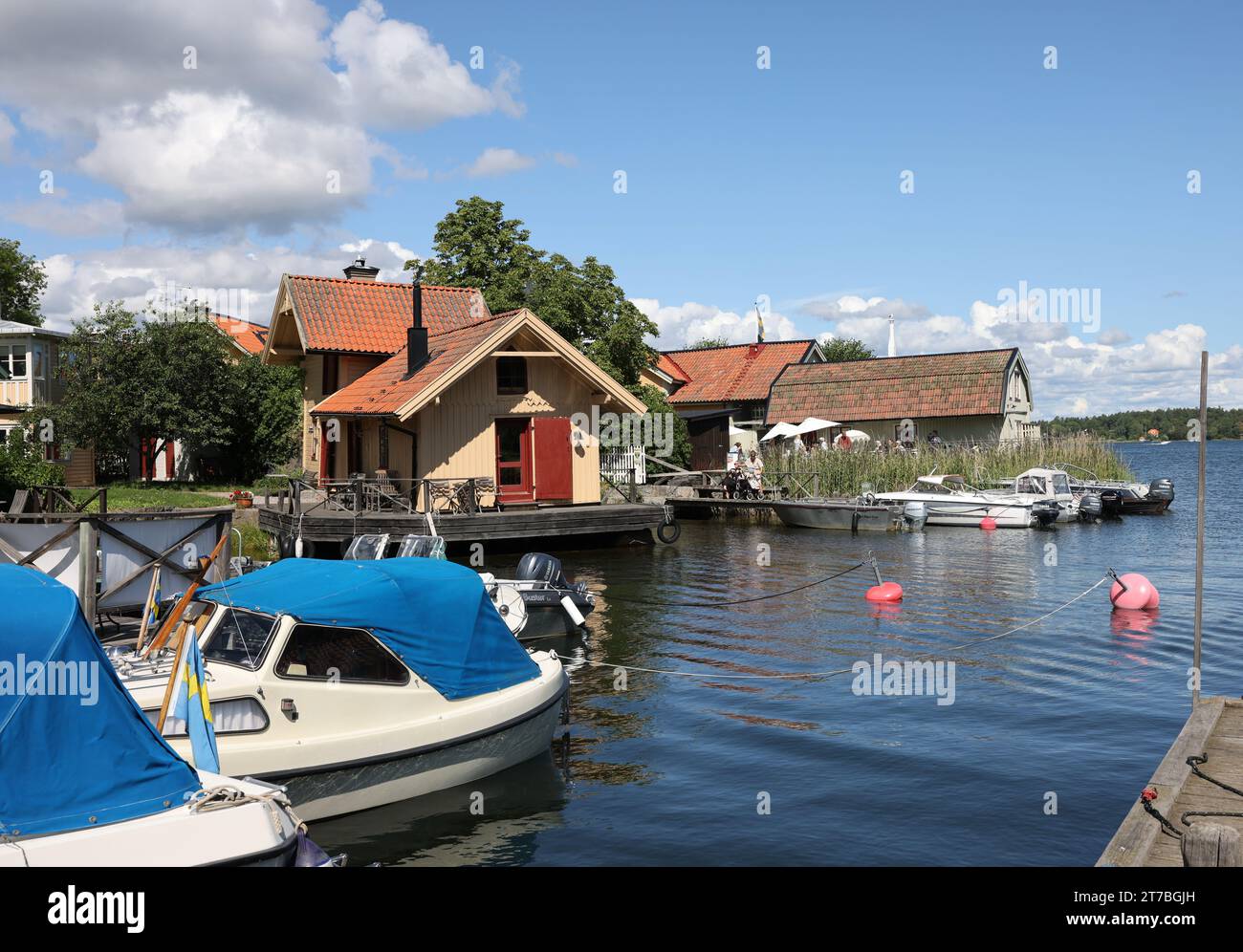 Vaxholm, Sweden - July 27, 2023: Traditional wooden Swedish houses on ...