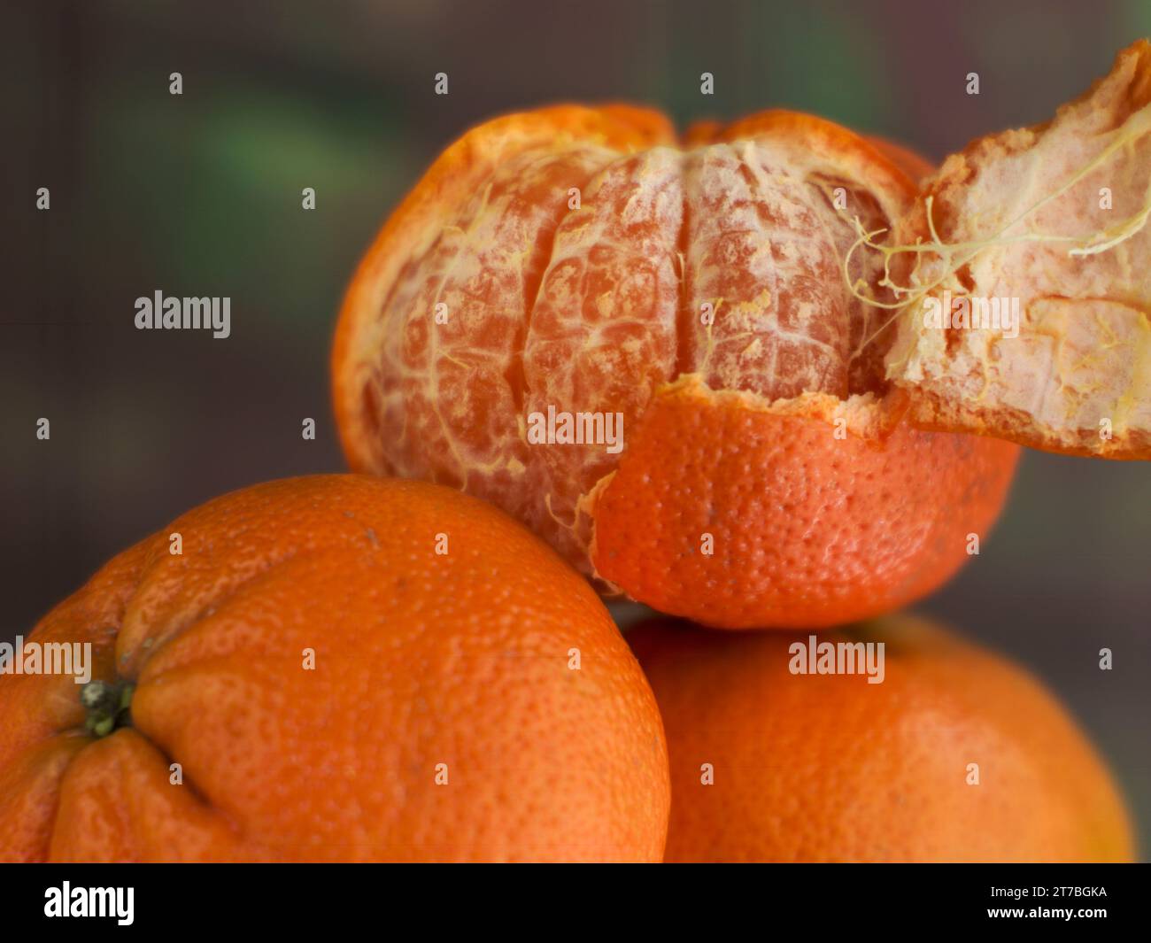 Close up food still life of bright and succulent looking Tangerine ...