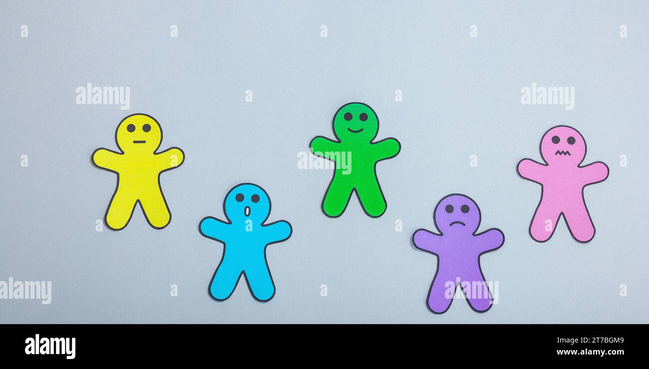 World mental health day. Paper men figures with different emotions ...