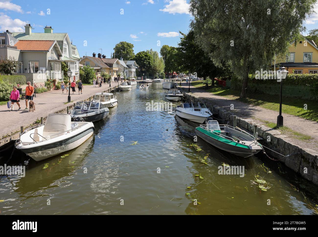 Trosa, Sweden - July 29, 2023: View of the Trosa river with moored ...