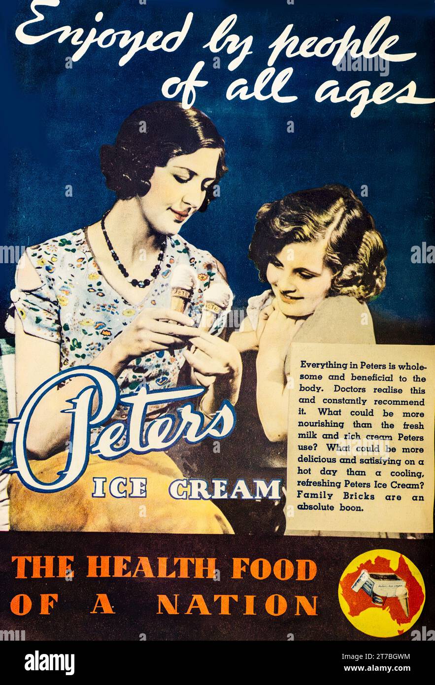 A Vintage 1934 Australian advertisement for Peters Ice Cream, promoting ...