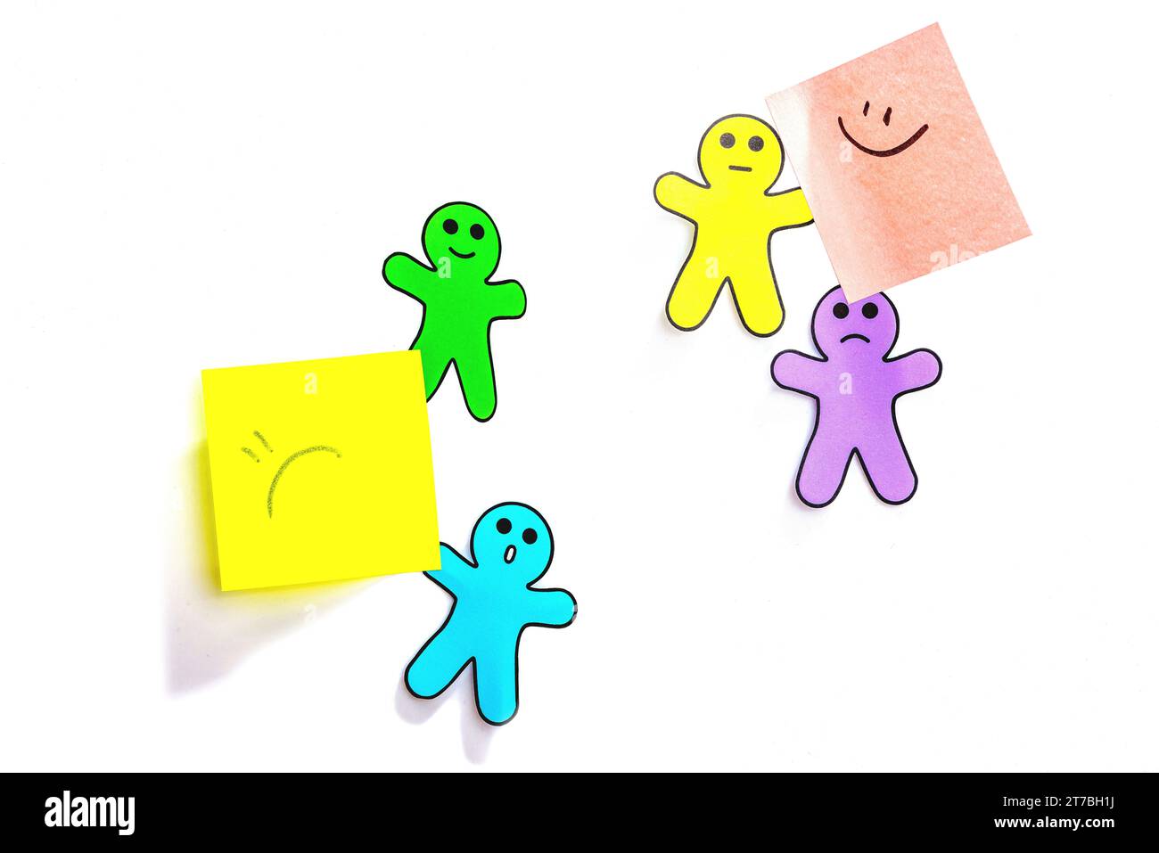 World mental health day. Paper men figures with different emotions ...