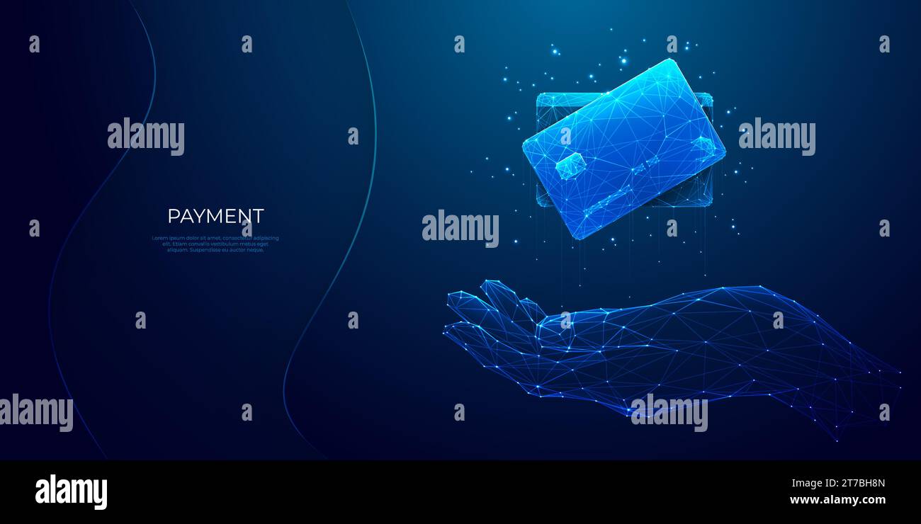 Abstract hand-holding bank card hologram on technology dark background ...