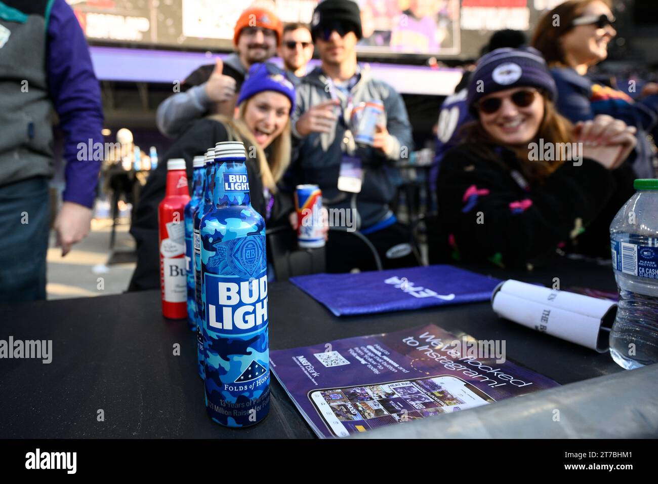 Bud Light bottles at an NFL football game between the Cleveland Browns ...