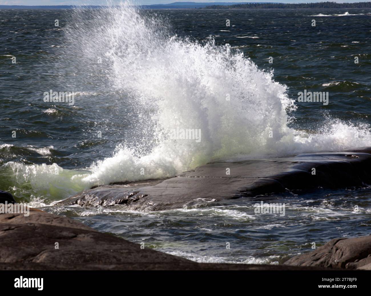 Powerful gale wind along the coastal area. Waves and breakers hit the ...