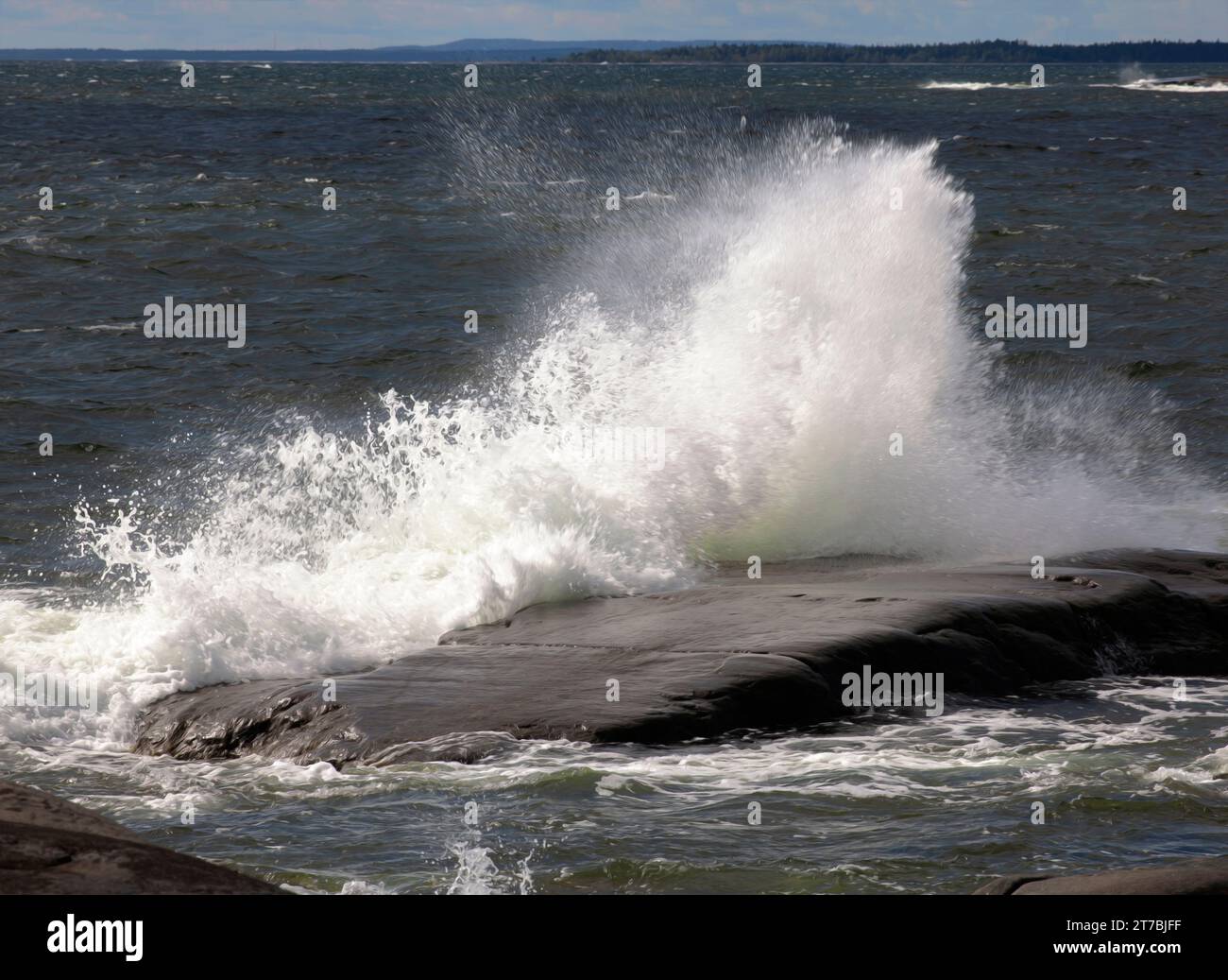 Powerful gale wind along the coastal area. Waves and breakers hit the ...