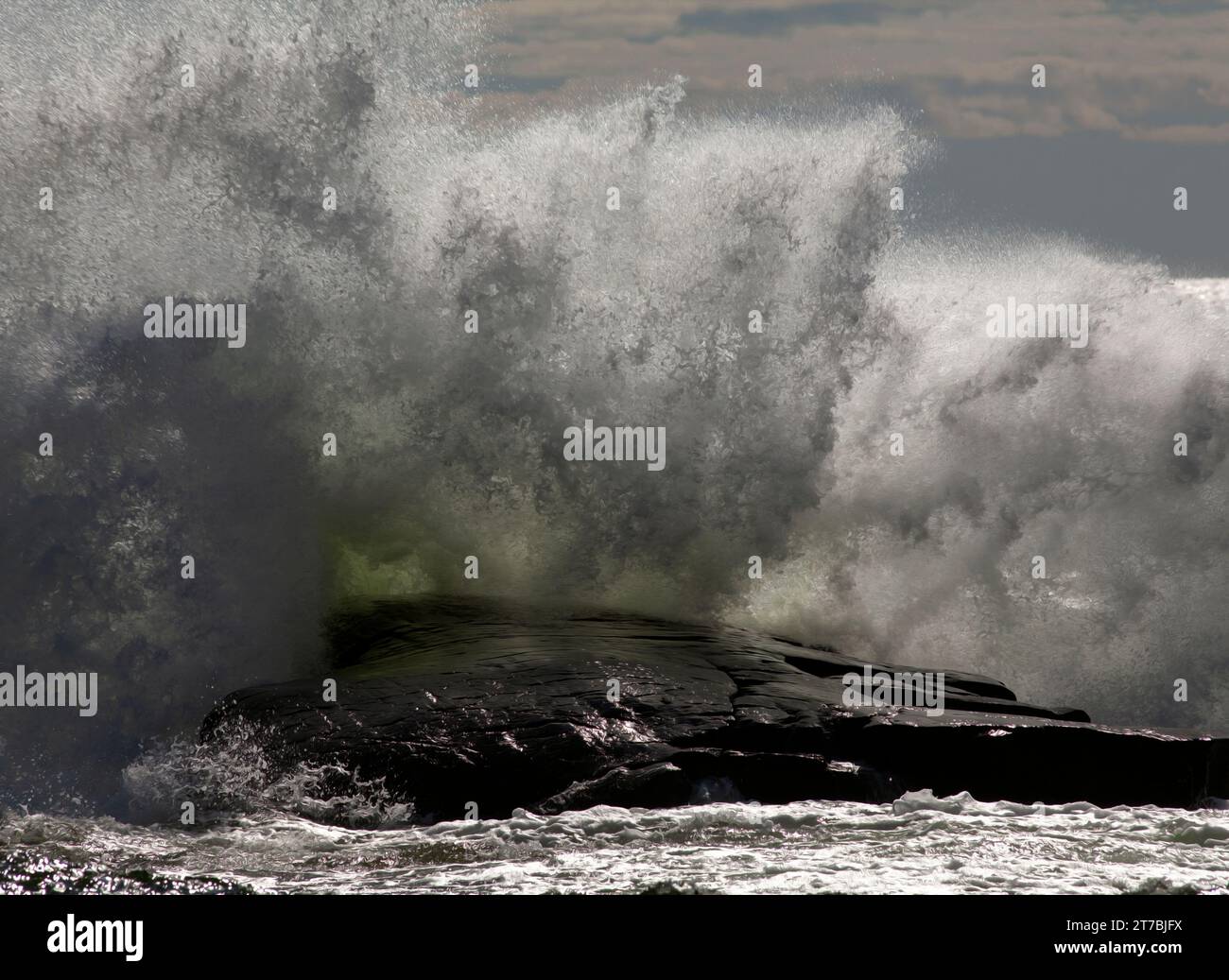 Powerful gale wind along the coastal area. Waves and breakers hit the ...
