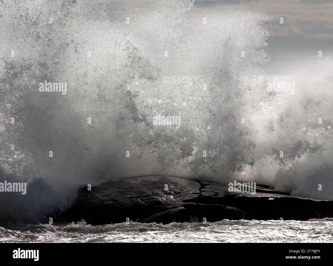 Powerful gale wind along the coastal area. Waves and breakers hit the ...