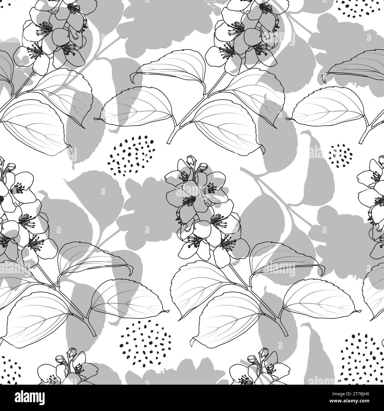 Vector seamless pattern with jasmine flowers and leaves. Floral repeat ...